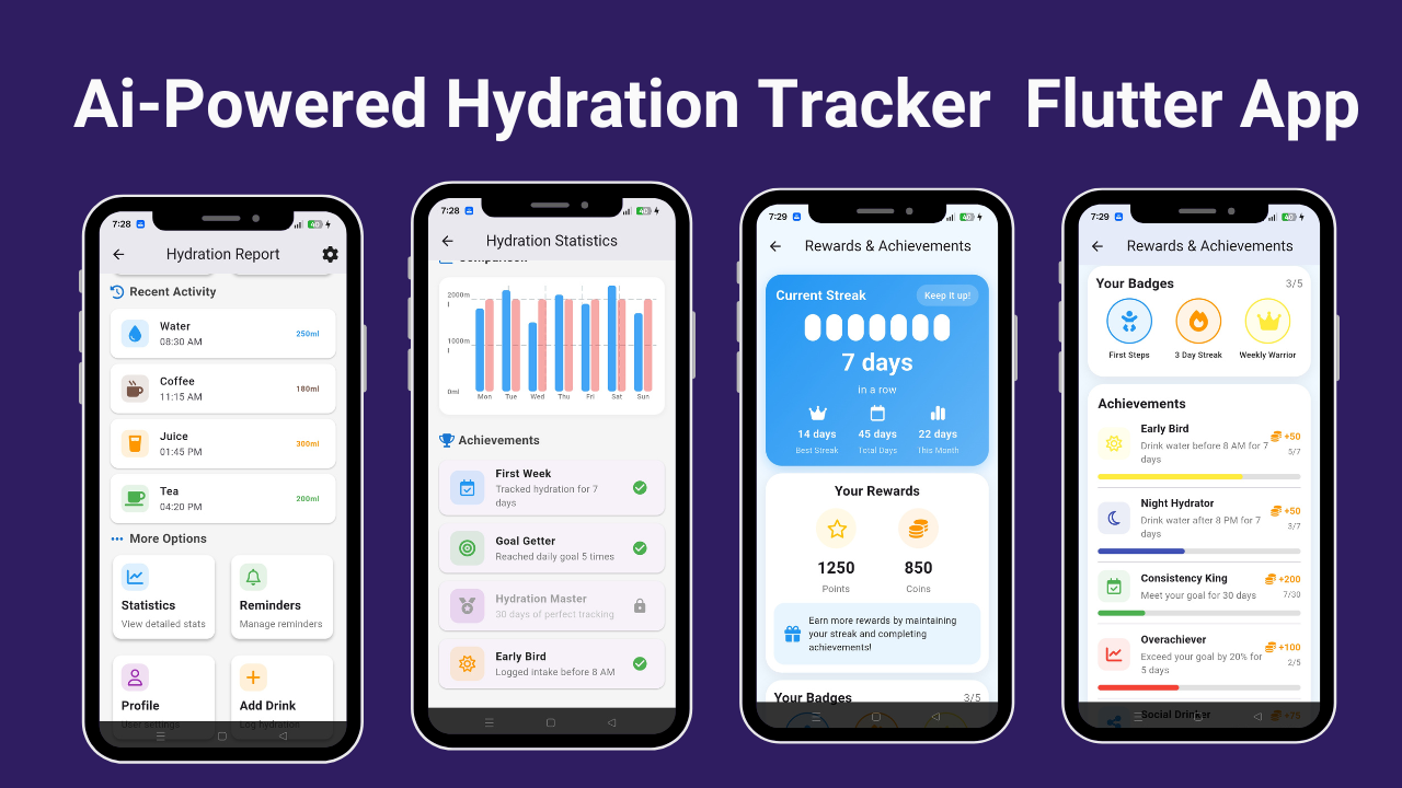 AI-Powered Hydration Tracker Flutter App UI | Water Intake | Water ...
