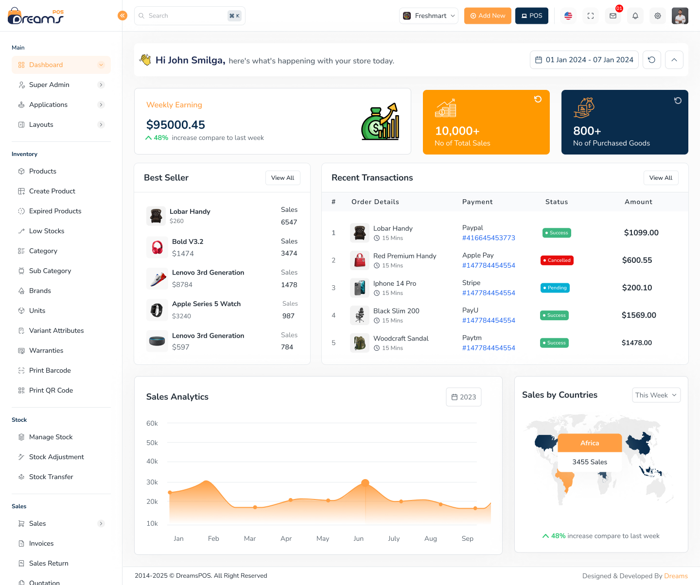 Dreamspos Pos Sales Analytics And Inventory Management Dashboard React Vue Angular Laravel