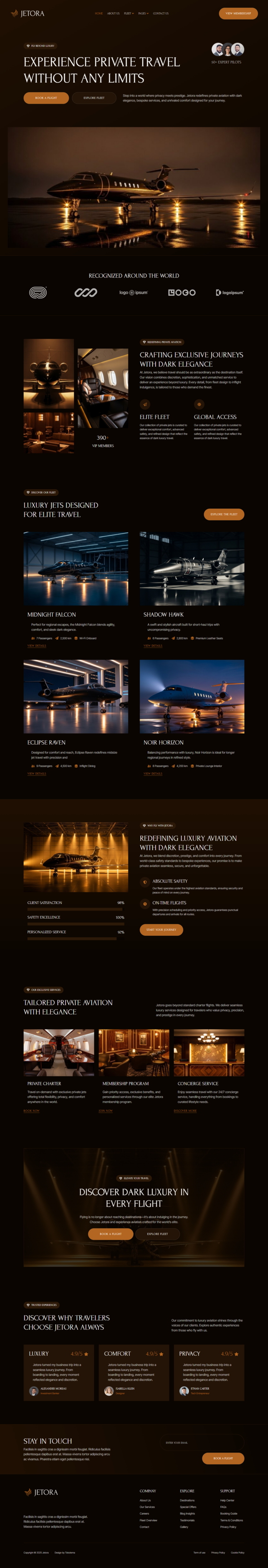 Jetora - Dark Luxury Private Jet Elementor Template Kit by Tokotema