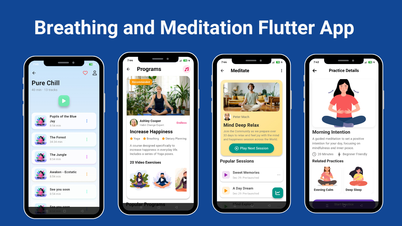 Breathing & Meditation Flutter App UI Kit | Mindfulness | Relaxation & Stress Relief by CodentraTech