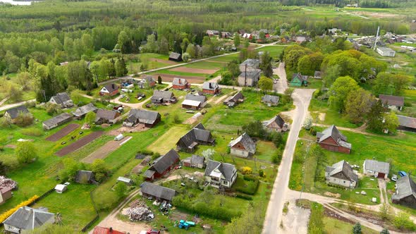 Aerial View of Homes in Village, Countryside of Lithuania. Streets and ...