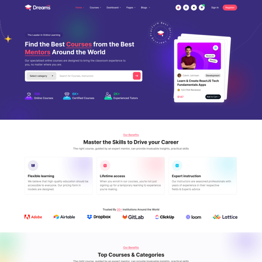 Dreams LMS - Online Courses & Education LMS Template with Admin Panel ...