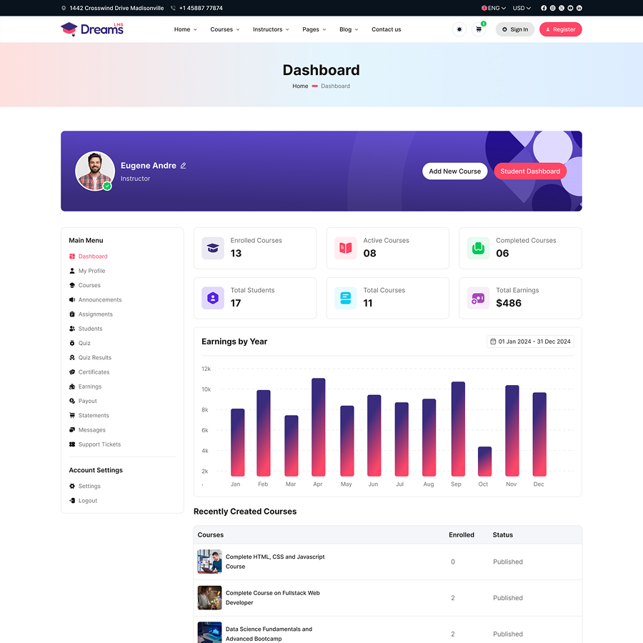 Dreams LMS - Online Courses & Education LMS Template with Admin Panel (HTML, React, Vue, Angular ...