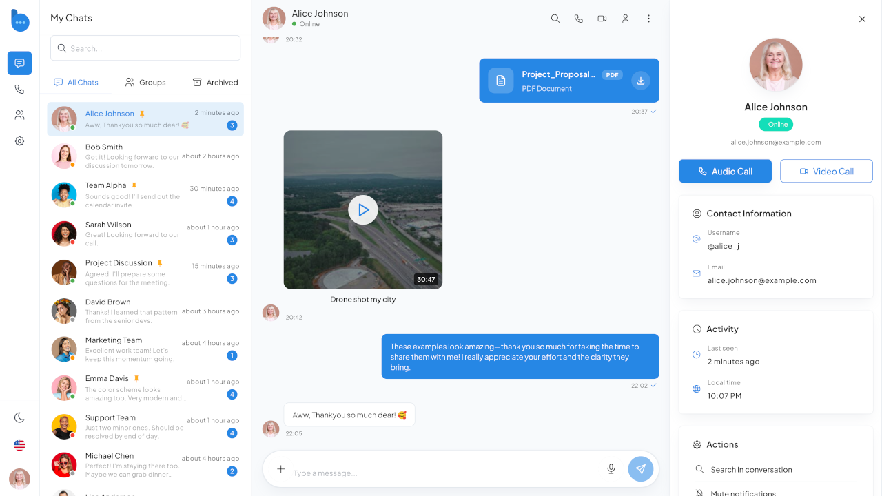 Bimble Chat – VueJS + Vuetify Chat App UI Template by devcraftify | CodeCanyon