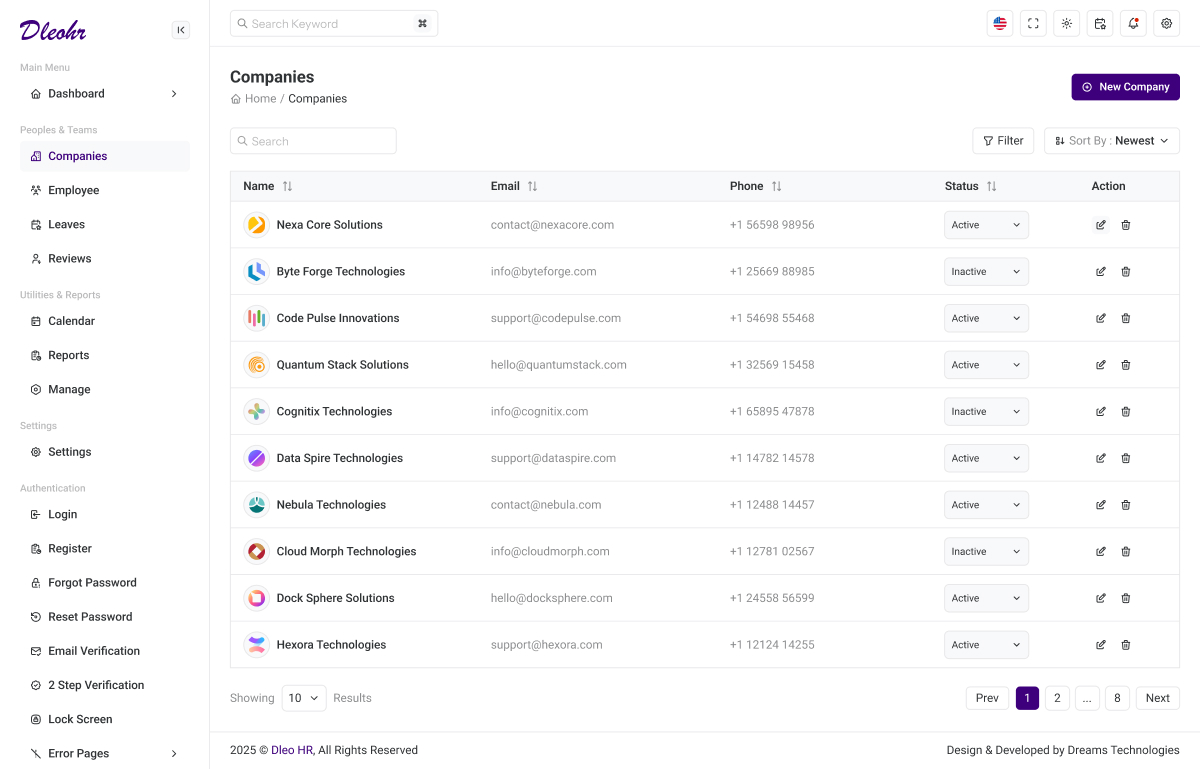 DleoHR - Employee HR, Payroll & Leave Tracking Admin Template (HTML, Laravel, React, Vue) by ...