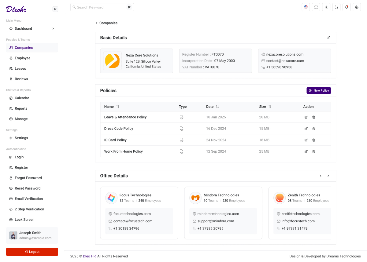 DleoHR - Employee HR, Payroll & Leave Tracking Admin Template (HTML, Laravel, React, Vue) by ...