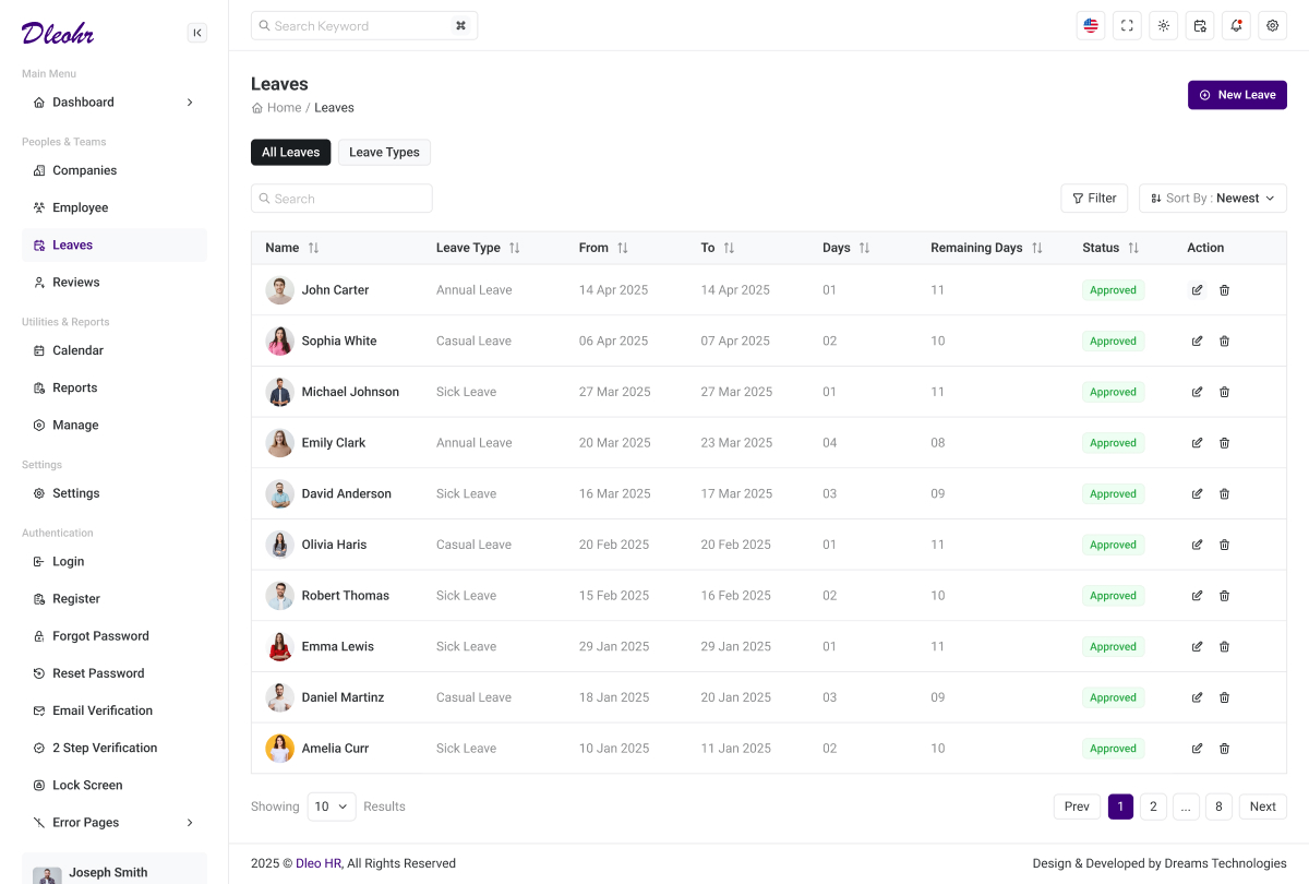 DleoHR - Employee HR, Payroll & Leave Tracking Admin Template (HTML, Laravel, React, Vue) by ...