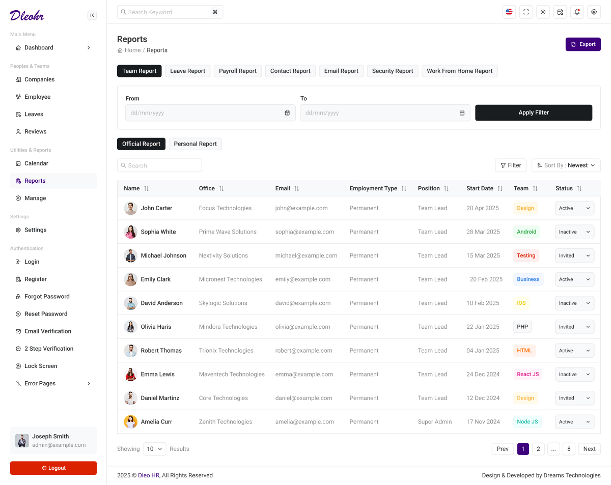 DleoHR - Employee HR, Payroll & Leave Tracking Admin Template (HTML, Laravel, React, Vue) by ...