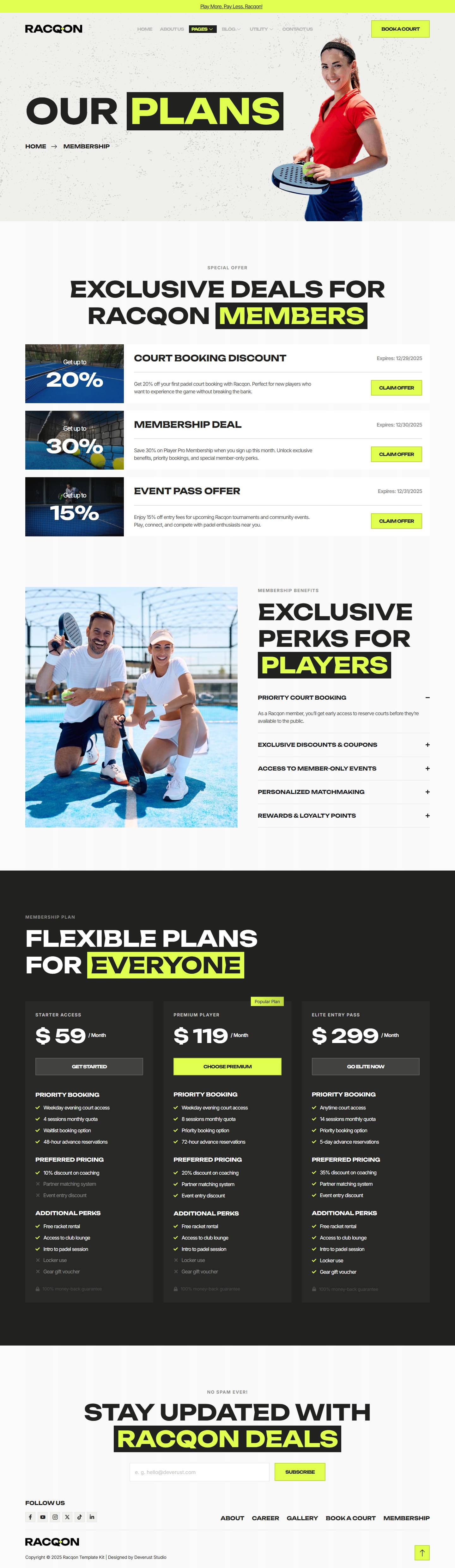 Racqon - Padel Club & Court Booking Elementor Template Kit by deverust