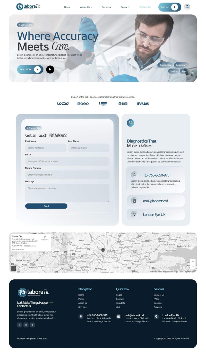 Laboratic - Laboratory Diagnostics Elementor Template Kit by Kitpro