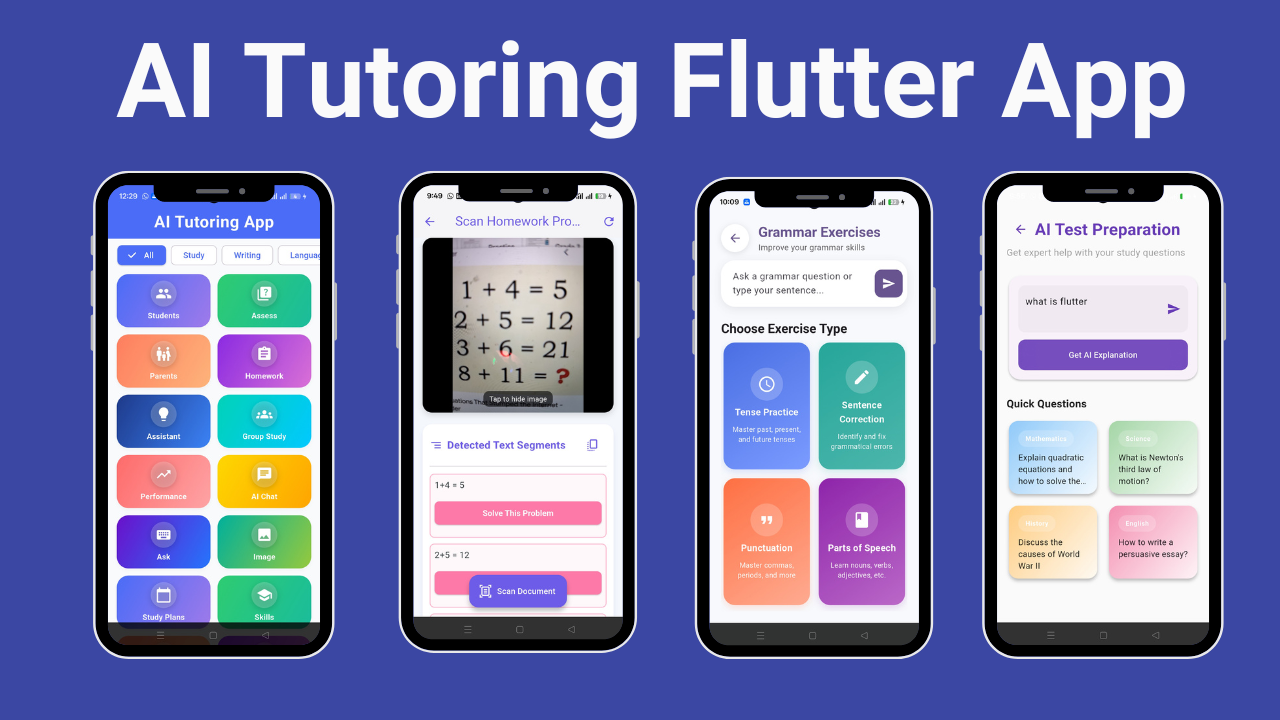 AI Tutoring Flutter App | Study Helper App | Homework Solver, Exam Preparation & Learning ...
