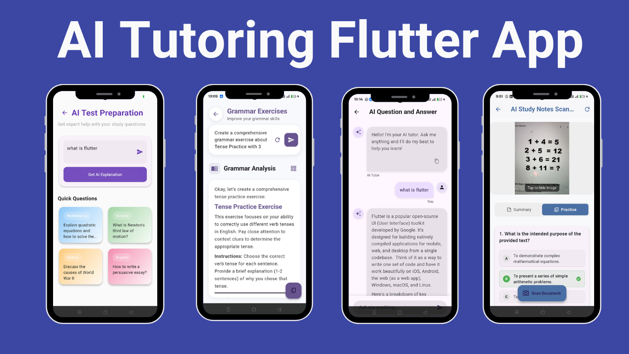 AI Tutoring Flutter App | Study Helper App | Homework Solver, Exam Preparation & Learning ...