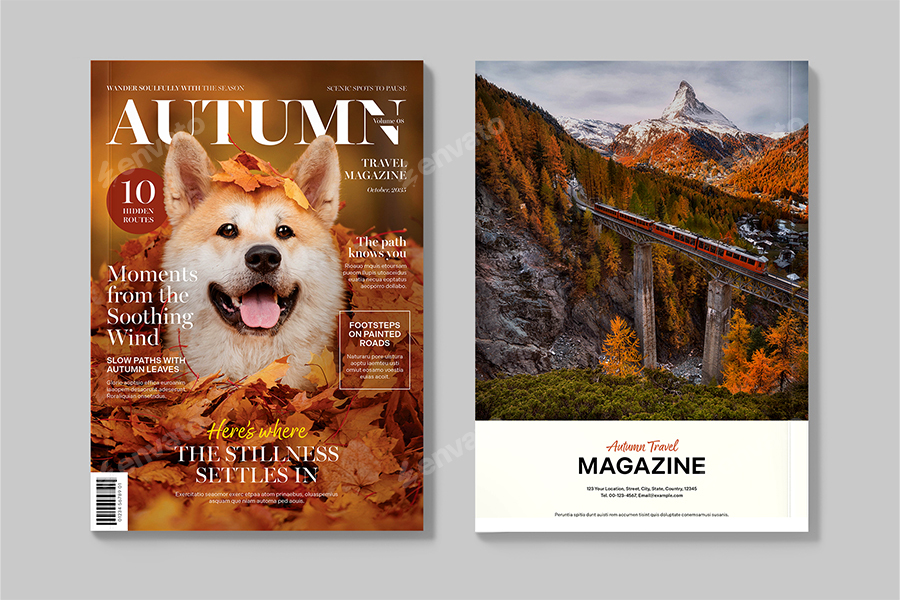 Autumn Fall Travel Magazine Template, Print Templates | GraphicRiver
