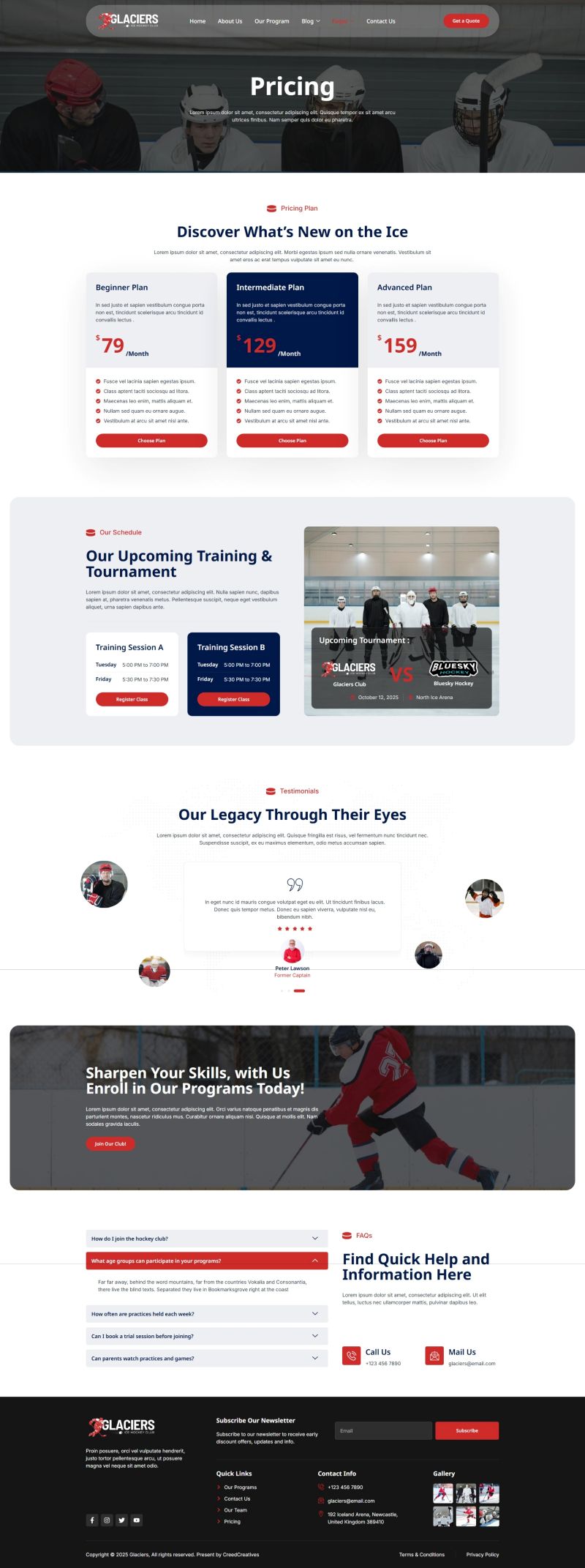 Glaciers - Hockey Team & Sports Club Elementor Pro Template Kit by ...