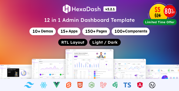 HexaDash – Multipurpose Admin Dashboard Template (Svelte, React, Vue, Angular, Laravel & More ...