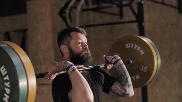 Athletic Man Overhead Lift with Barbell Bodybuilder Does Weight Lift ...