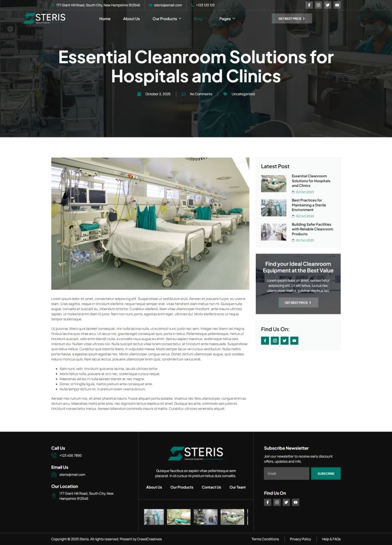 Steris – Cleanroom Equipment Elementor Pro Template Kit by creedcreatives