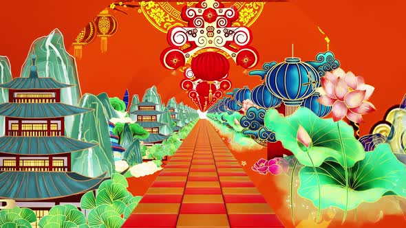 Chinese Traditional Spring Festival Painting Stage , Motion Graphics