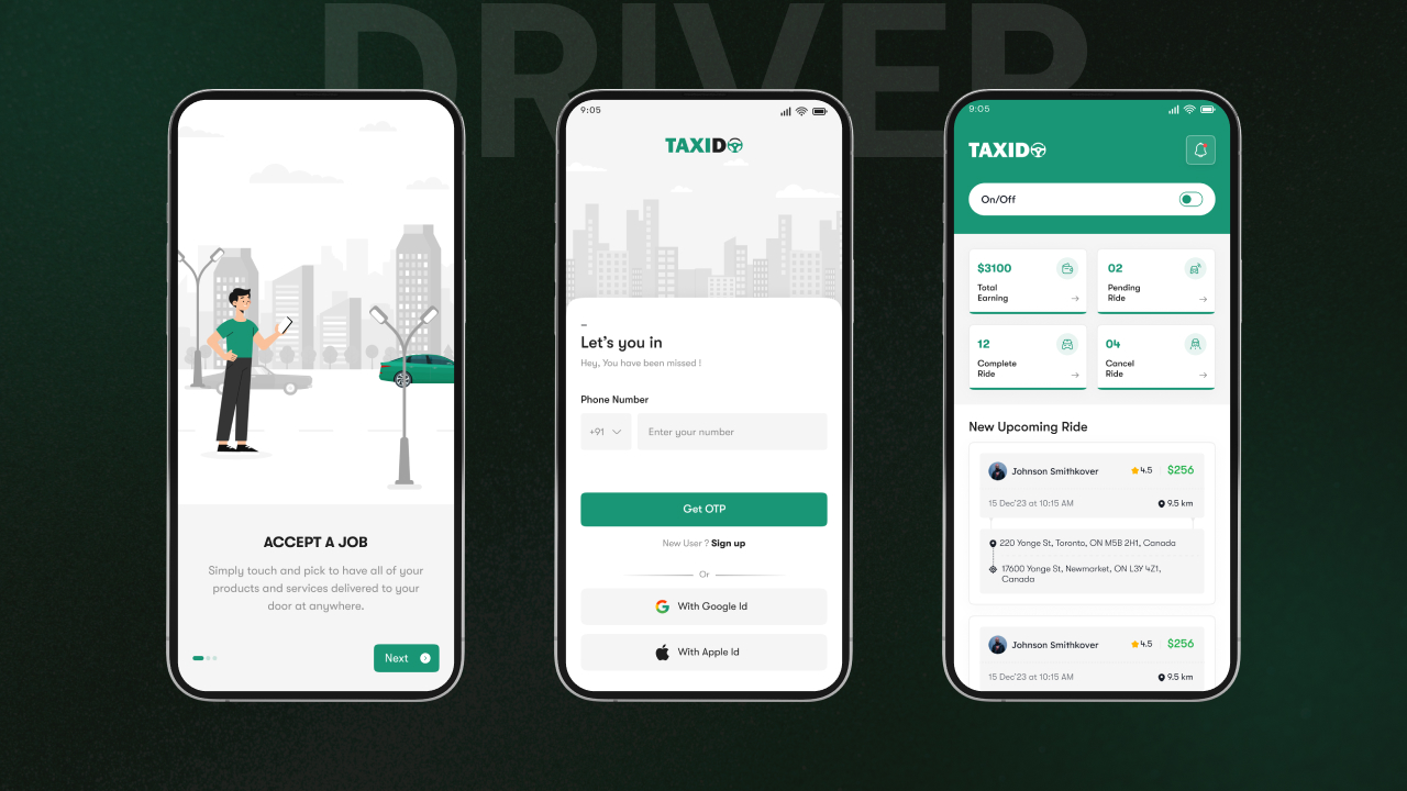 Taxido - React Native Taxi App | Rider + Driver App Expo UI KIT by PixelStrap