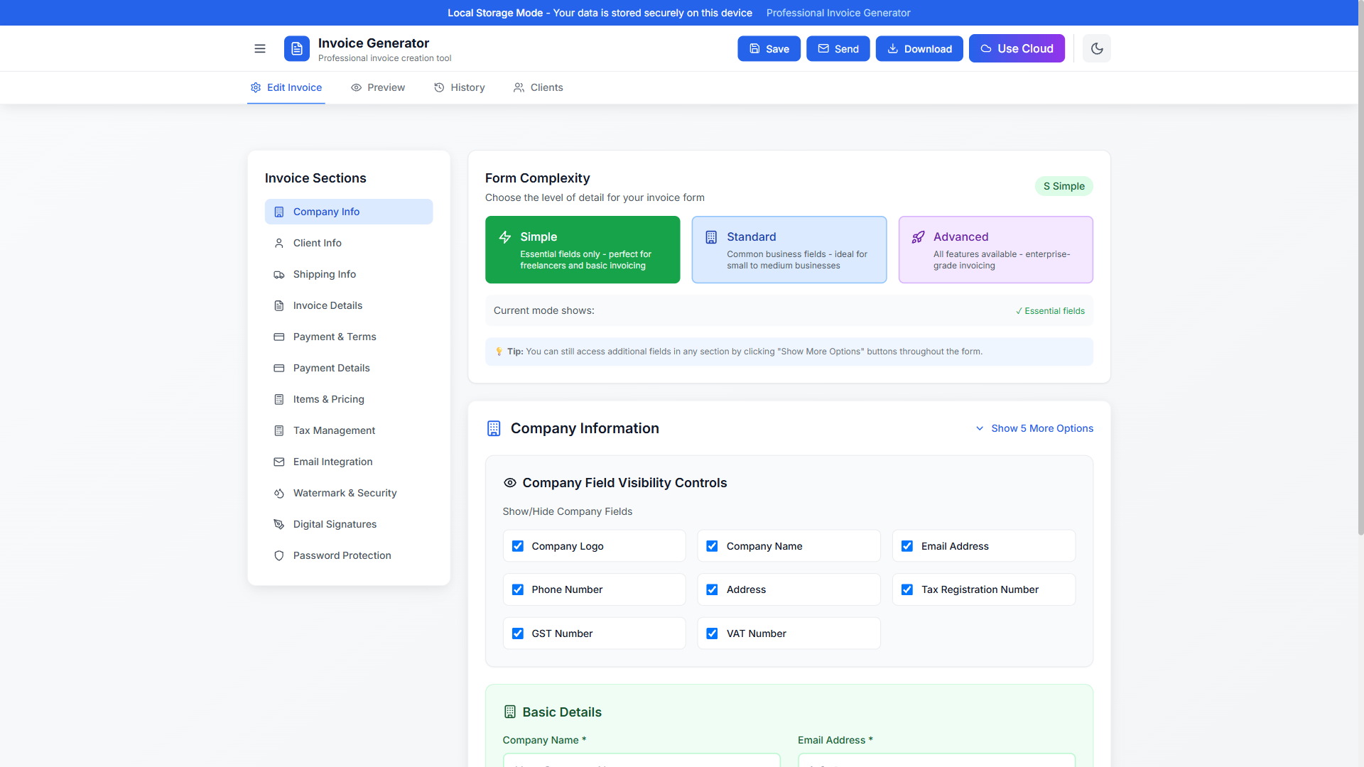 Professional Invoice Generator - 20 Templates, Dual Storage, Business ...