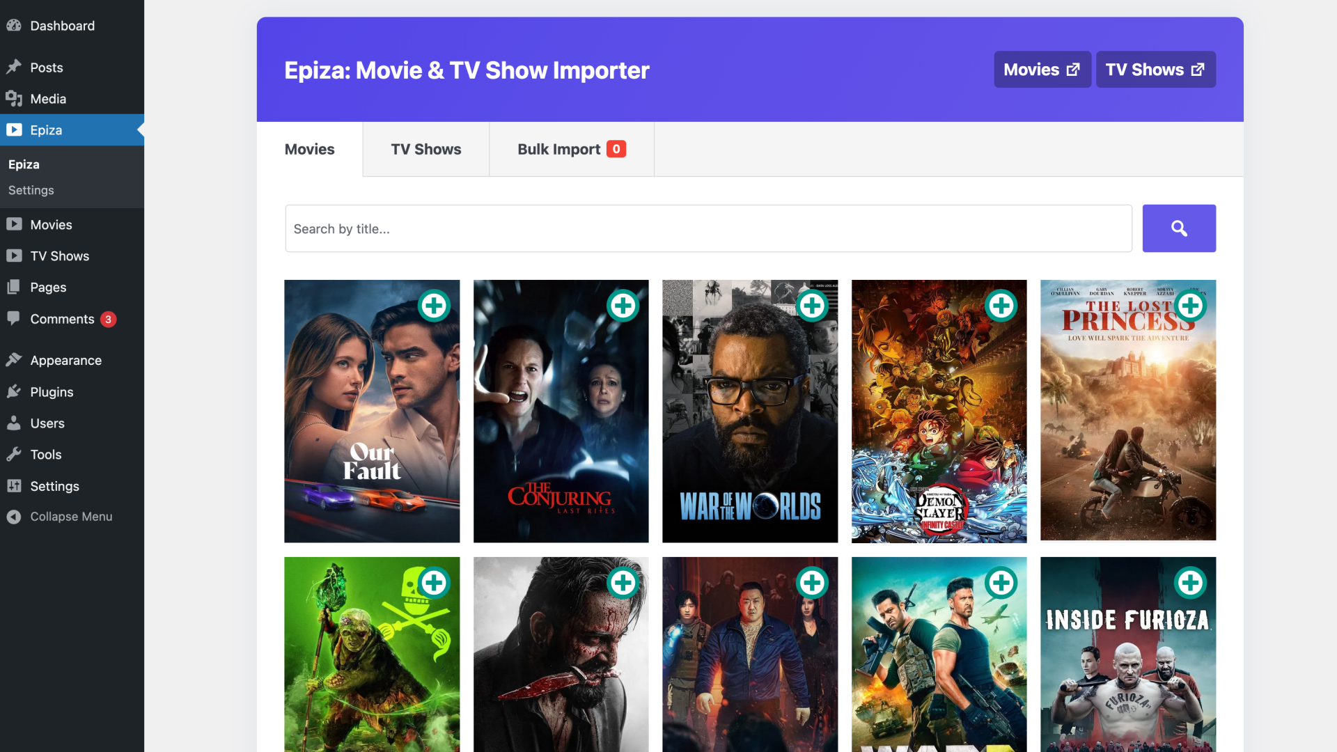 Epiza - Bulk Movie & TV Show Importer For WordPress by egemenerd | CodeCanyon