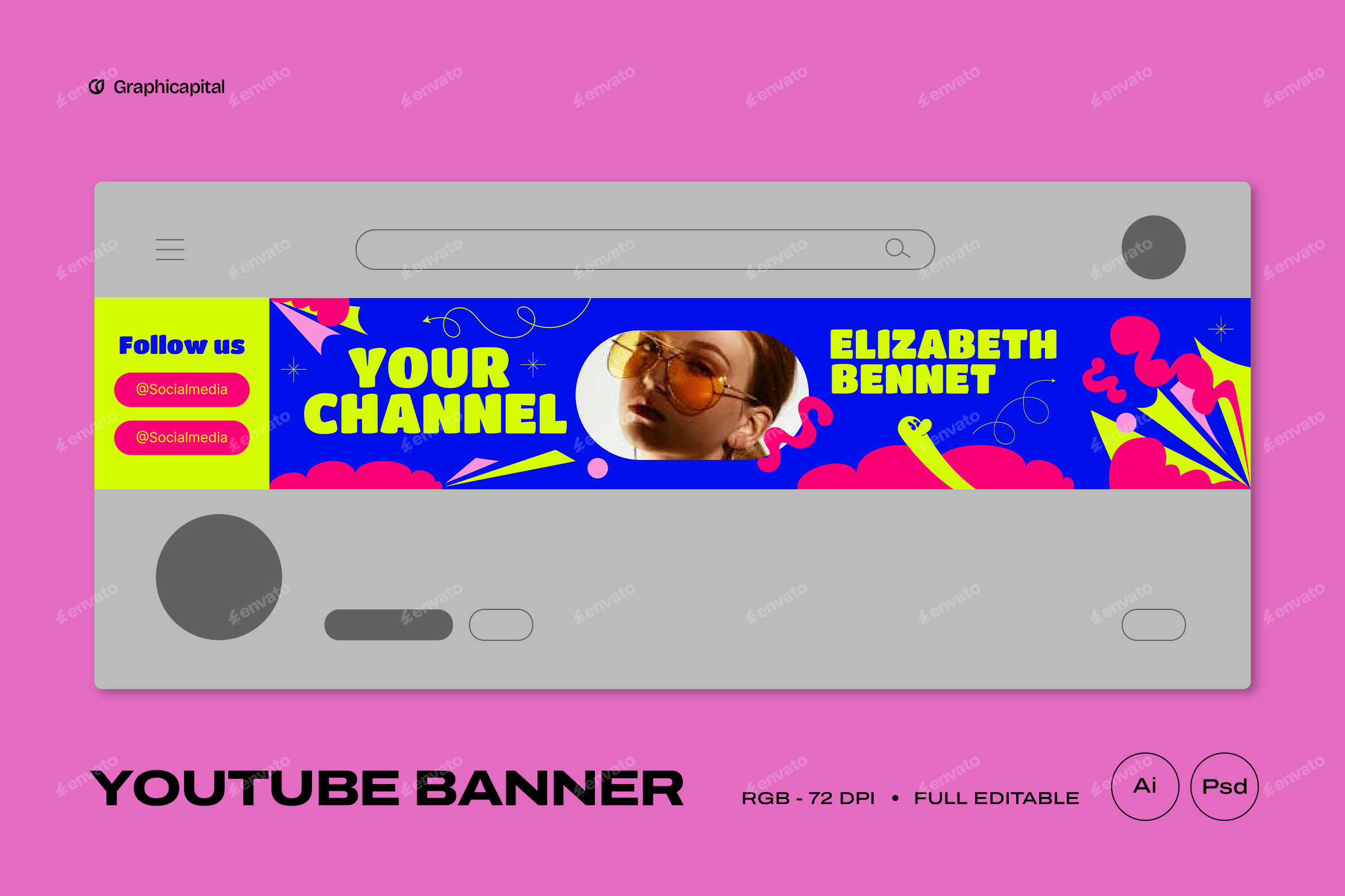 Green and Blue Bright Food Vlogger YouTube Cover, Web Elements ...