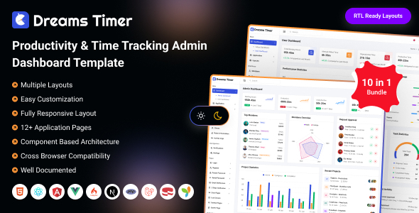 Dreams Timer - Task, Project & Time Tracking Management Admin Dashboard (React, Next.js, HTML ...