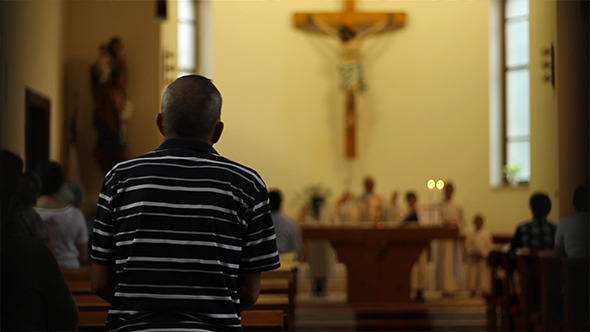 Parishioner Stand Up for Prayer, Stock Footage | VideoHive