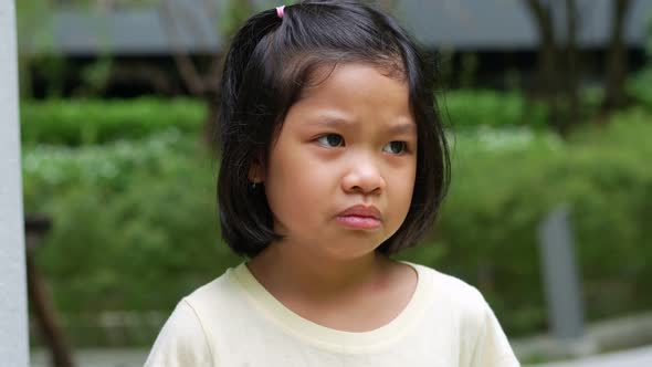 Portrait of Asian angry, sad and cry little girl, The emotion of a ...