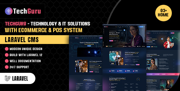 Techguru - Technology & IT Solutions With Ecommerce & POS System Laravel CMS Theme by scriptfusions