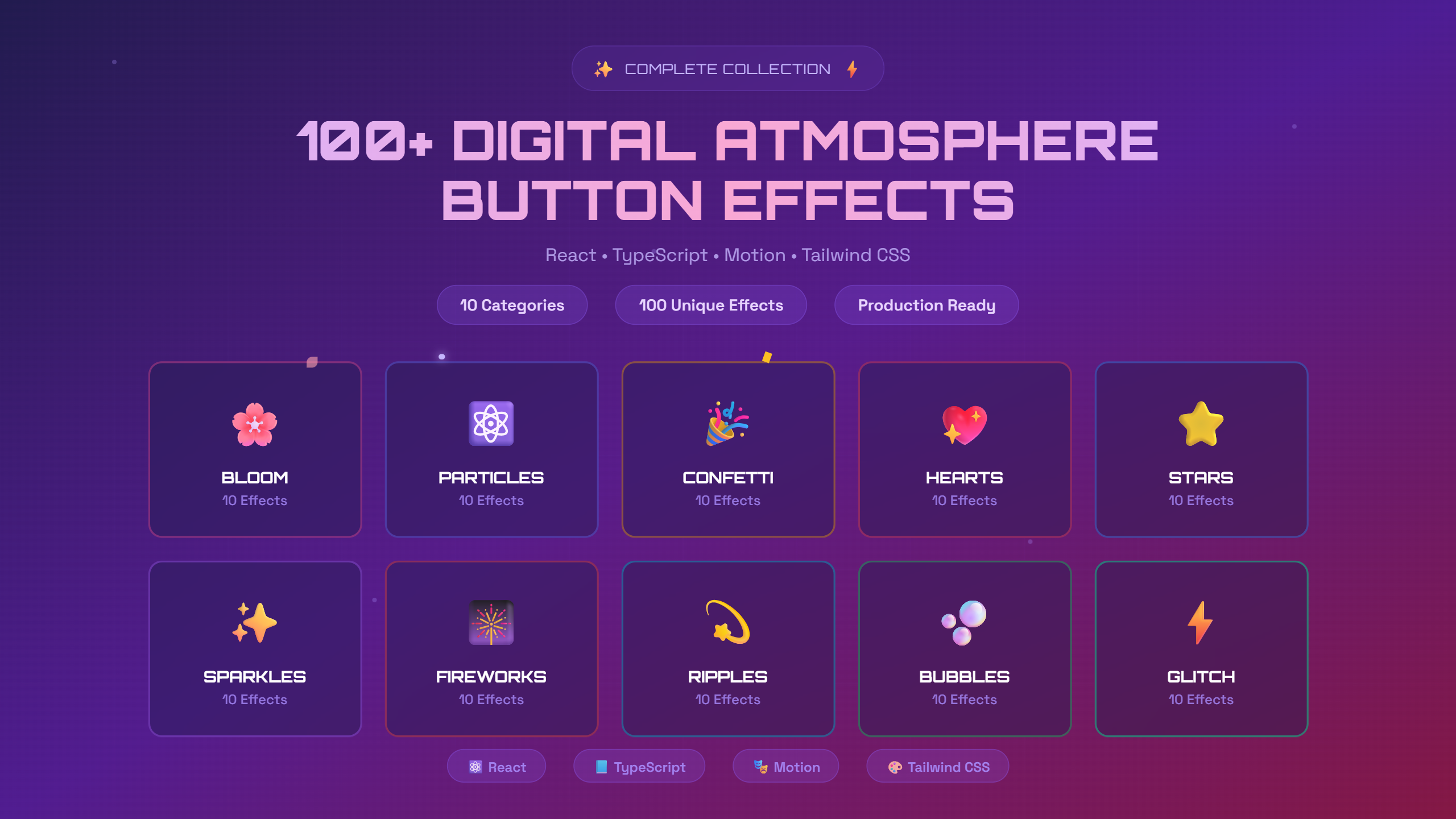 100+ Digital Atmosphere Button Effects - React TypeScript Animation Library by FreeBear