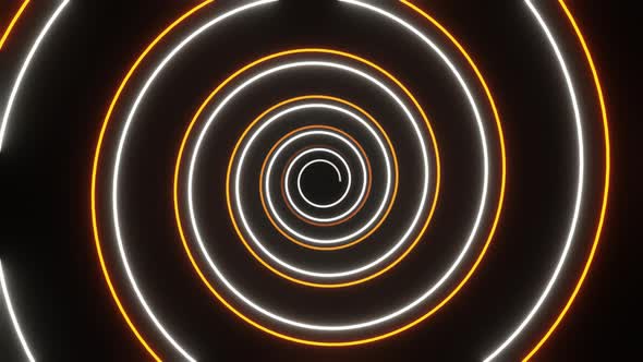 Abstract Seamless Loop Fast Rotating Orange and White Neon Led Spirals ...