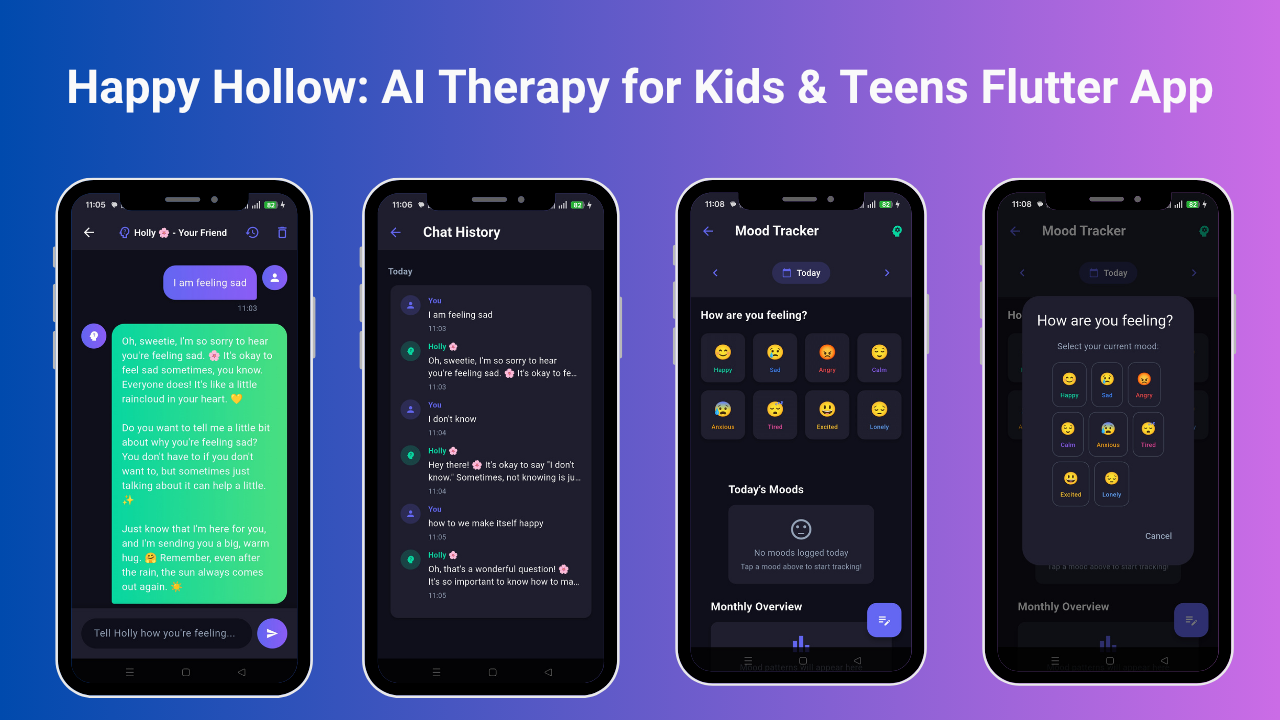 Happy Hollow – AI Therapy for Kids & Teens Flutter App | AI Therapist ...
