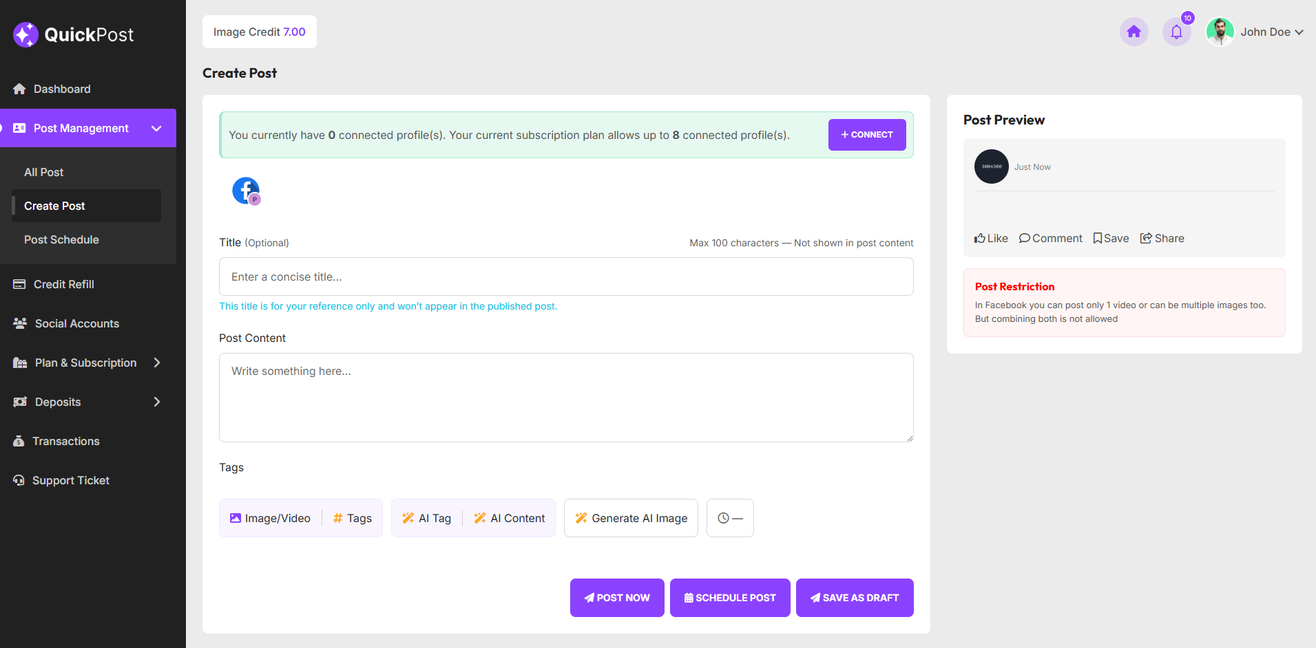 QuickPost - Multi-platform Social Media Scheduler with AI Post & Image Generation by wStacks
