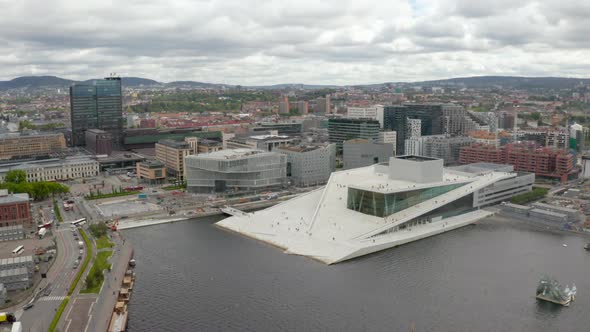 Aerial view on the National Oslo Opera House, Stock Footage | VideoHive