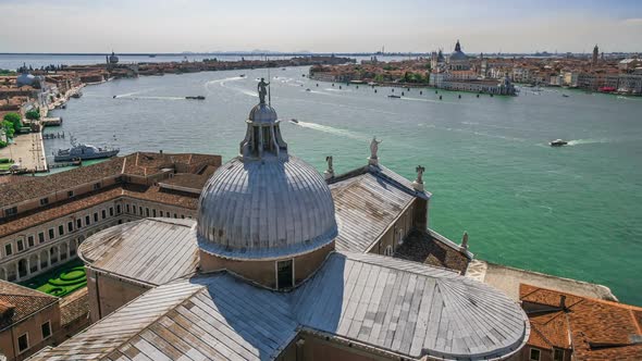 Roof of Saint George Church in Venice, Aerial View of Grand Canal ...