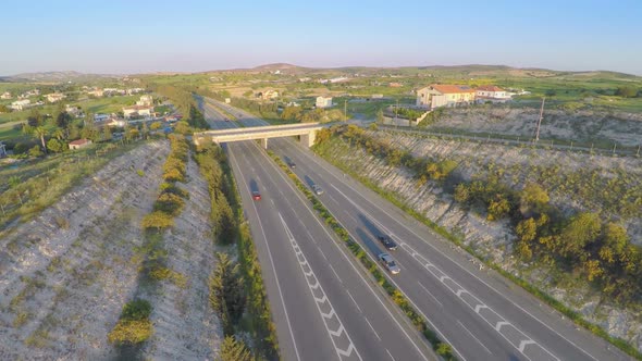 Aerial Shot of Active Traffic on Modern Freeway. Beautiful Landscape ...