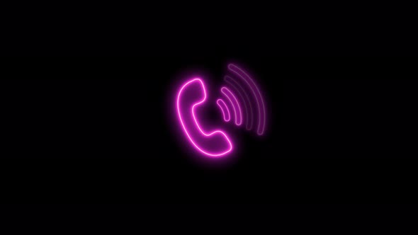 Neon Pink Phone Calling Animation Black Background, Motion Graphics