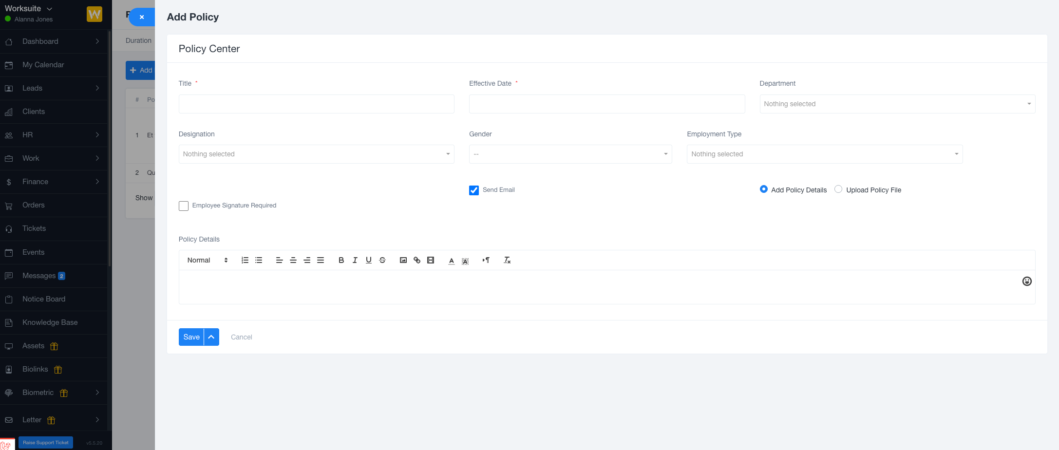 Policy Module for Worksuite by ajay138 | CodeCanyon