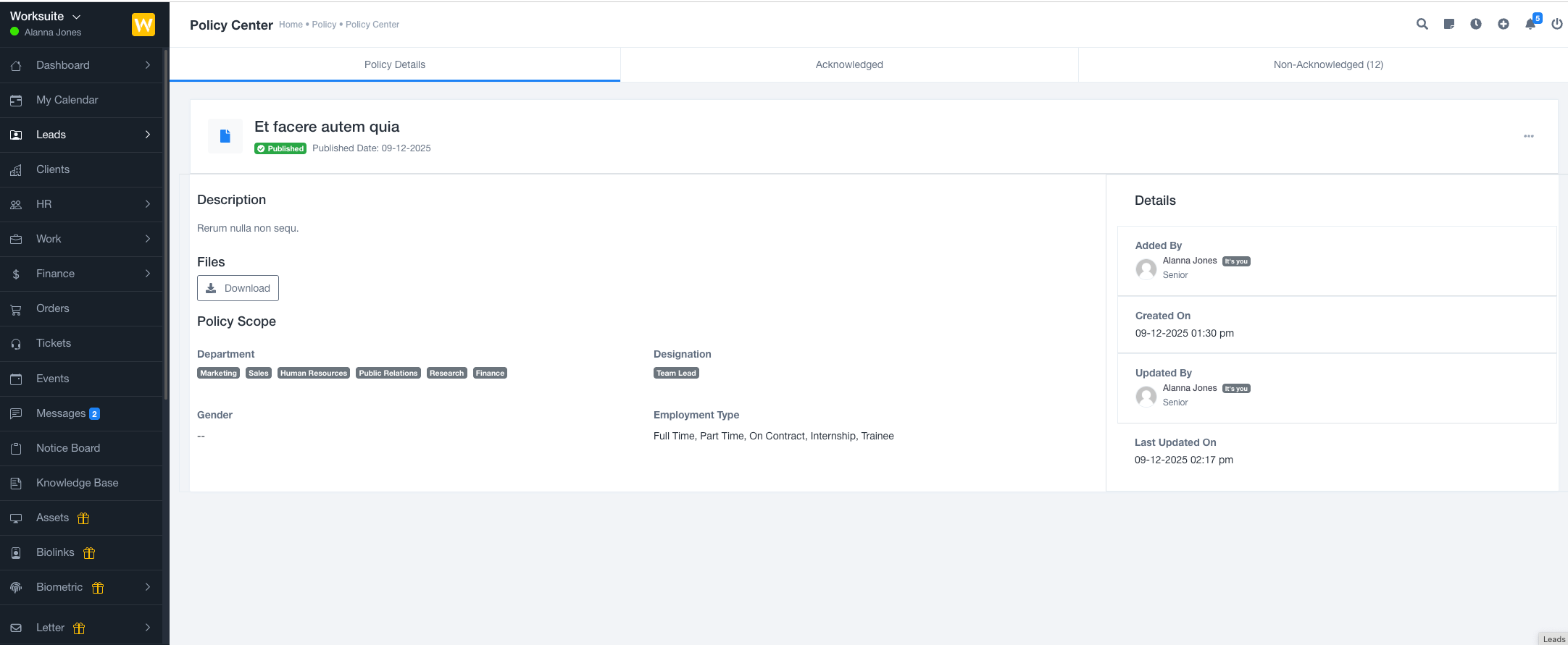 Policy Module for Worksuite by ajay138 | CodeCanyon