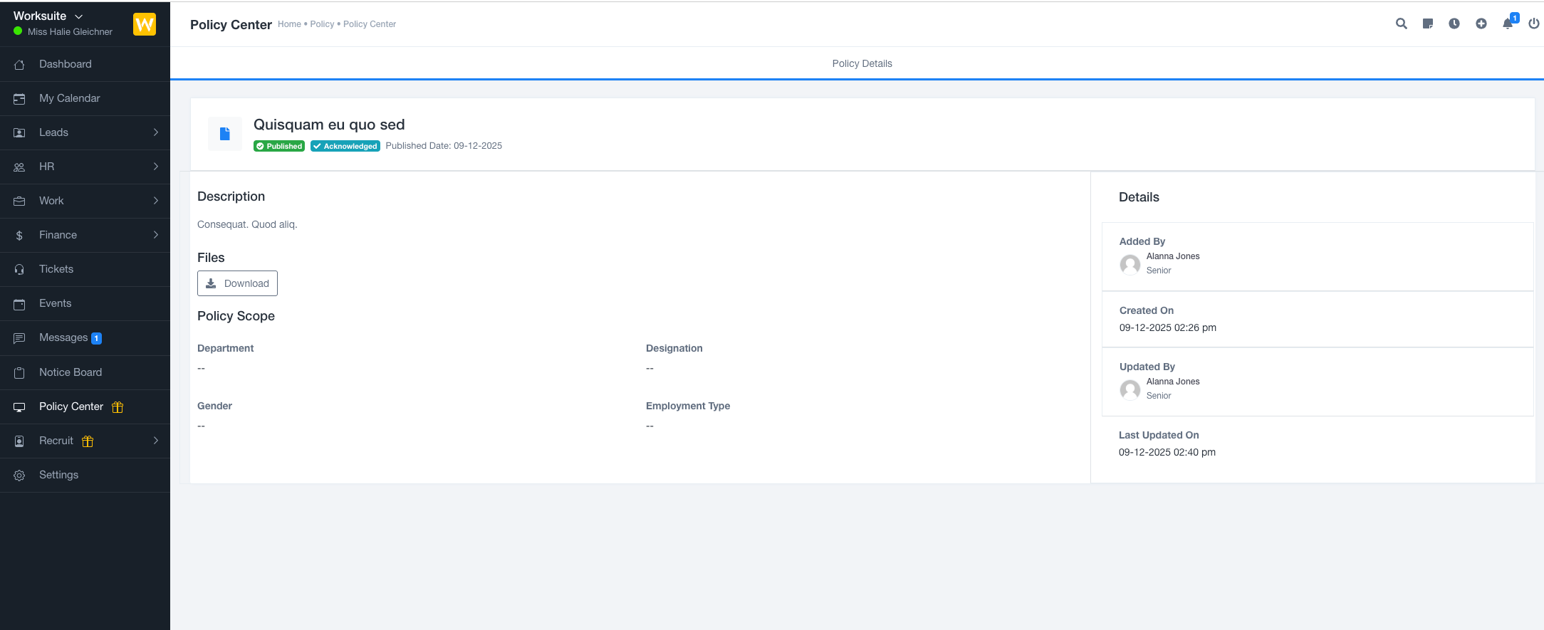 Policy Module for Worksuite by ajay138 | CodeCanyon