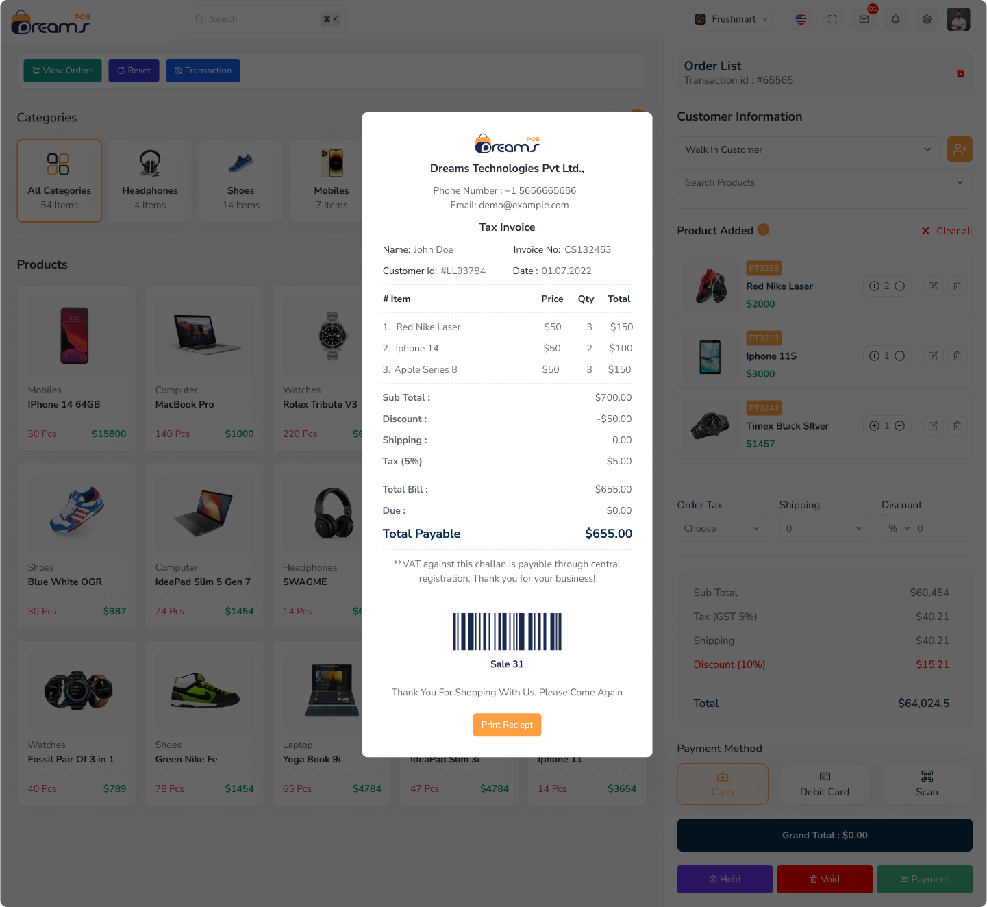 DreamsPOS - Food & Retail POS Inventory Admin Dashboard (React, Vue ...