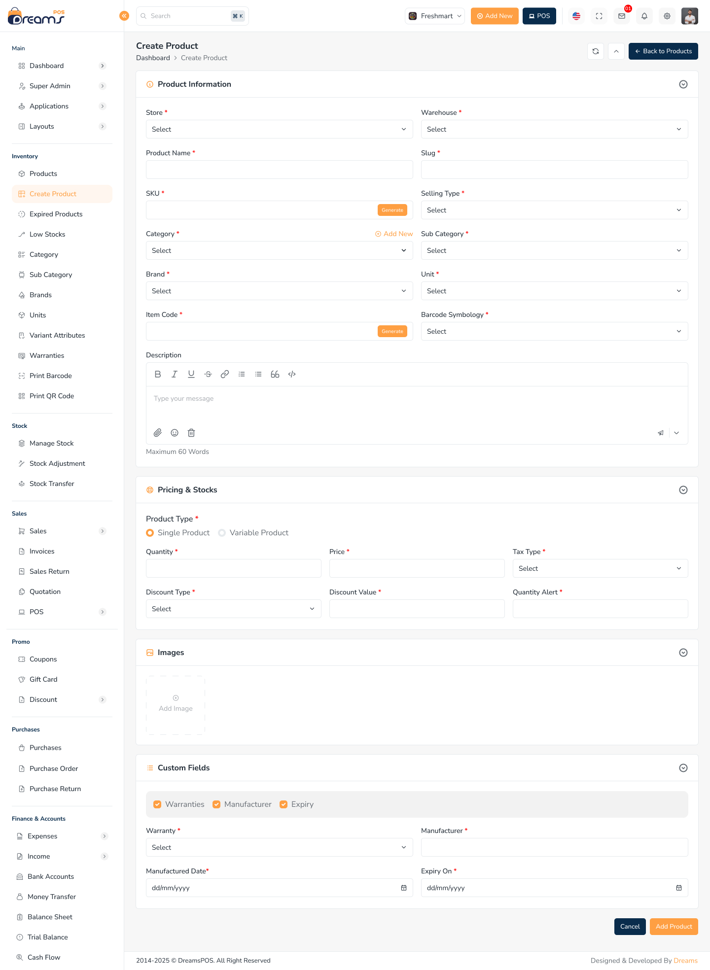 DreamsPOS - Food & Retail POS Inventory Management Admin Dashboard ...