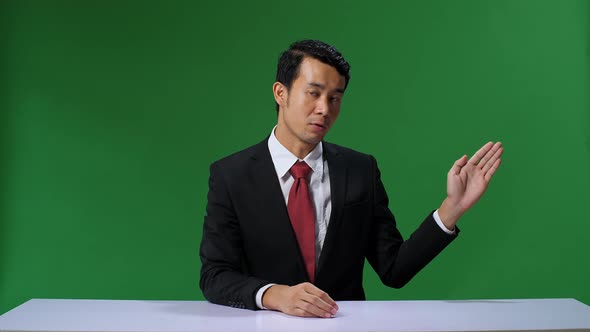 Green Screen Background, Live News Studio With Professional Asian Male ...