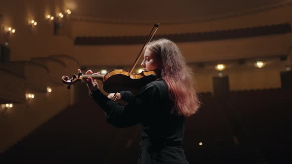 Portrait of Pretty Female Violin Player in Opera House Woman Violinist ...