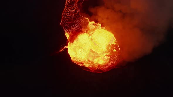 Aerial Birds Eye Overhead Top Down View of Boiling Lava in Volcano ...