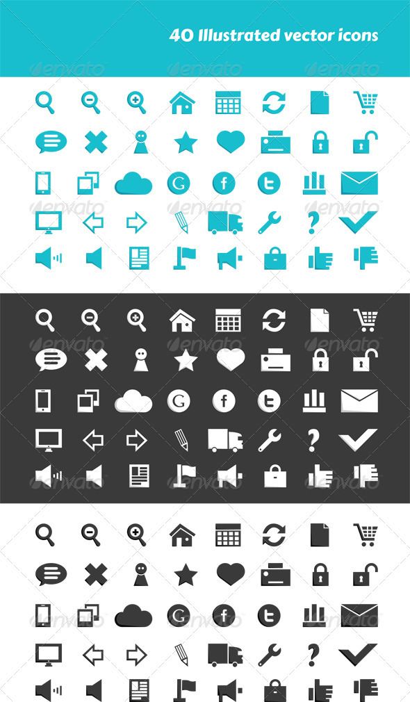 40 Illustrated Vector Icons by ManuDesign | GraphicRiver 40 Illustrated Vector Icons by ManuDesign | GraphicRiver
