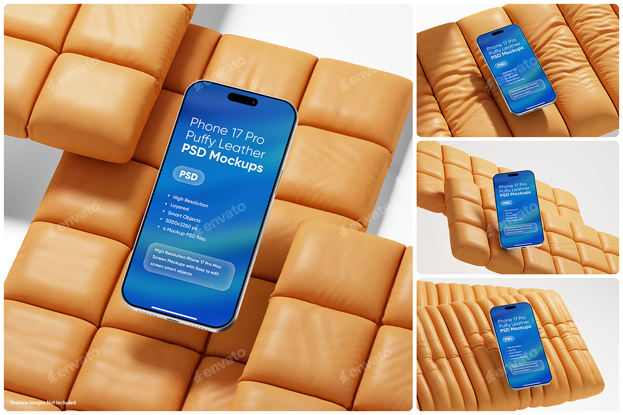 Phone 17 Pro Max Puffy Leather PSD Mockups, Graphics | GraphicRiver