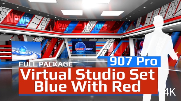 Virtual Studio Set Blue With Red 907 Pro, Motion Graphics | VideoHive