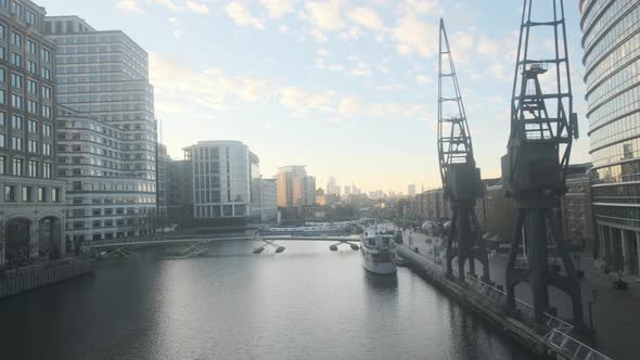 Looking out the window of DLR train London docklands at sunset, Stock ...